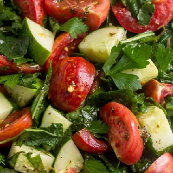 Chopped Tomato Cucumber Kale Salad - Santa Fe Farmers' Market Institute